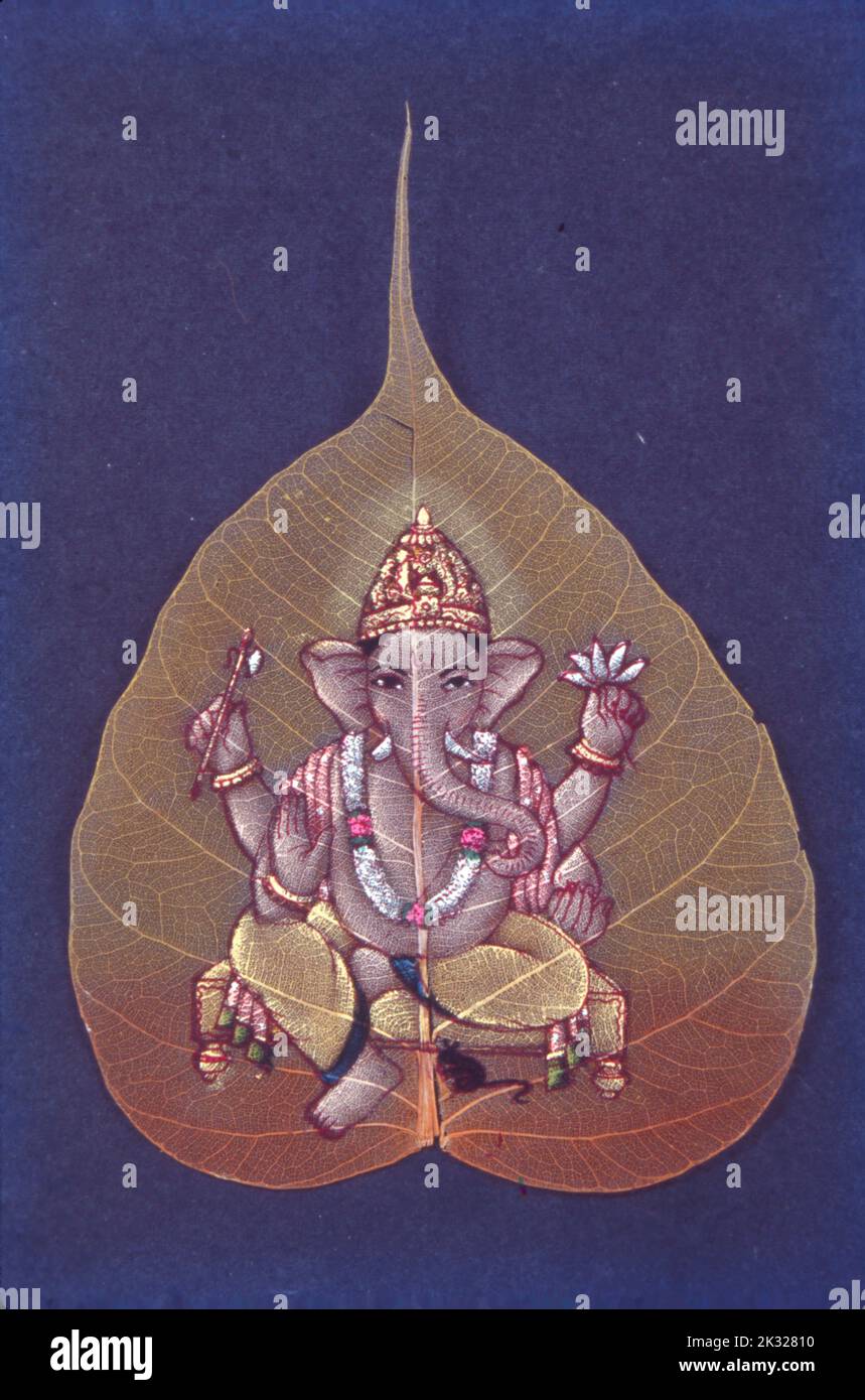 Leaf Painting on Banyan Leaf, Ganesha Stock Photo - Alamy