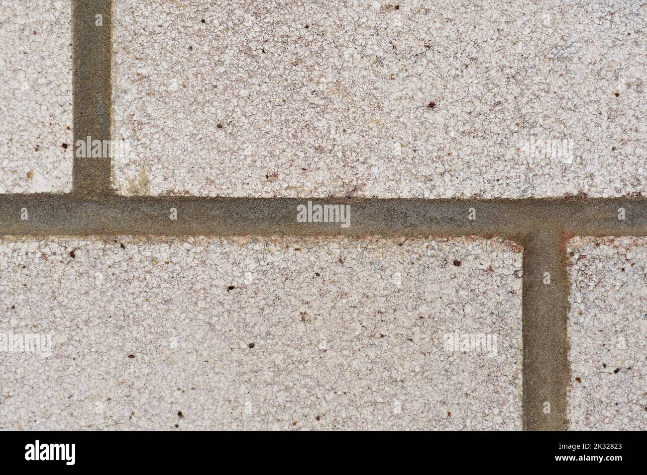 A close-up of four white house bricks with vertical and horizontal ...