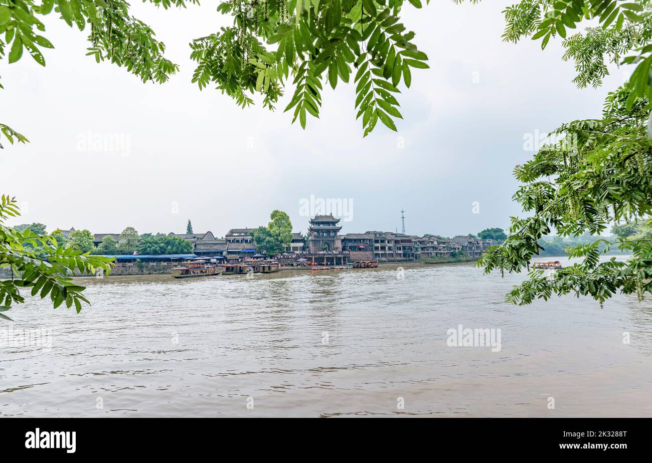 A view of the ancient town of Huanglongxi in Chengdu, Sichuan Province ...