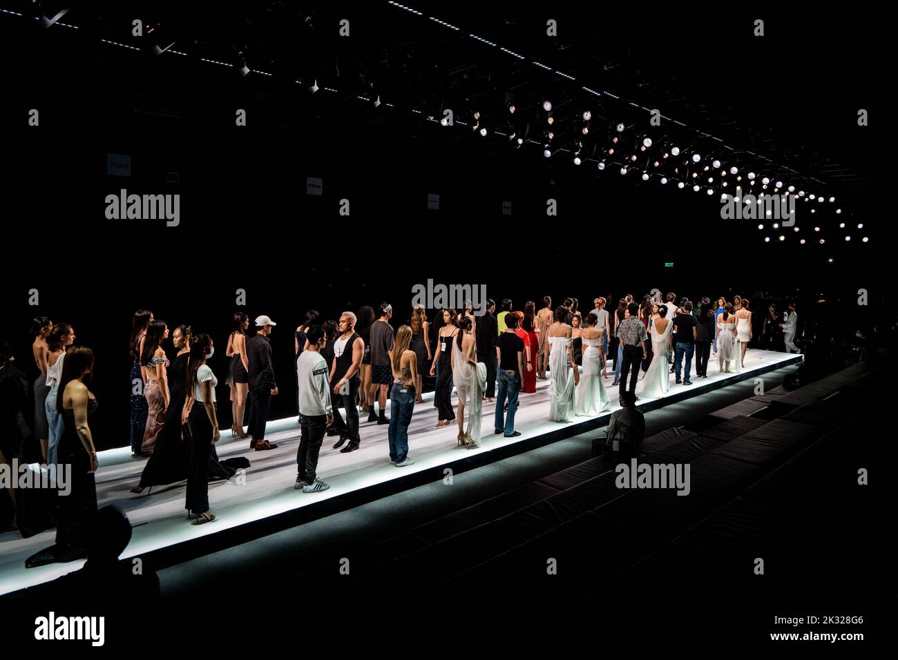 Models rehearse before the runway for the Thai fashion brand POEM at ...