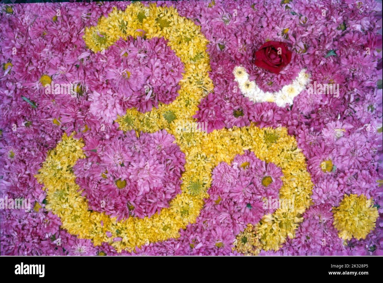 Flower Rangoli, Ohm Shape Stock Photo - Alamy