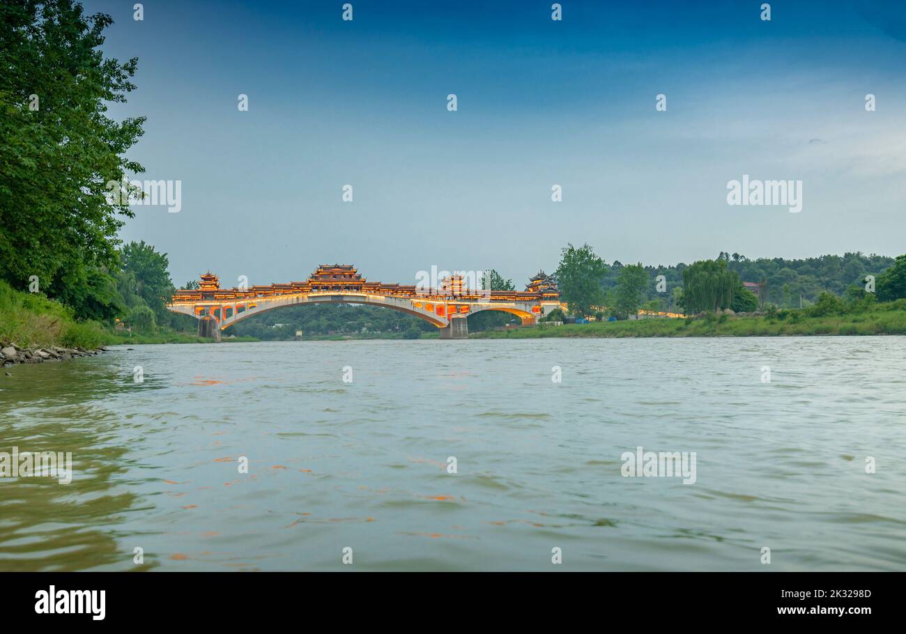 Night view of Huanglongxi Covered Bridge, Huanglongxi ancient town ...