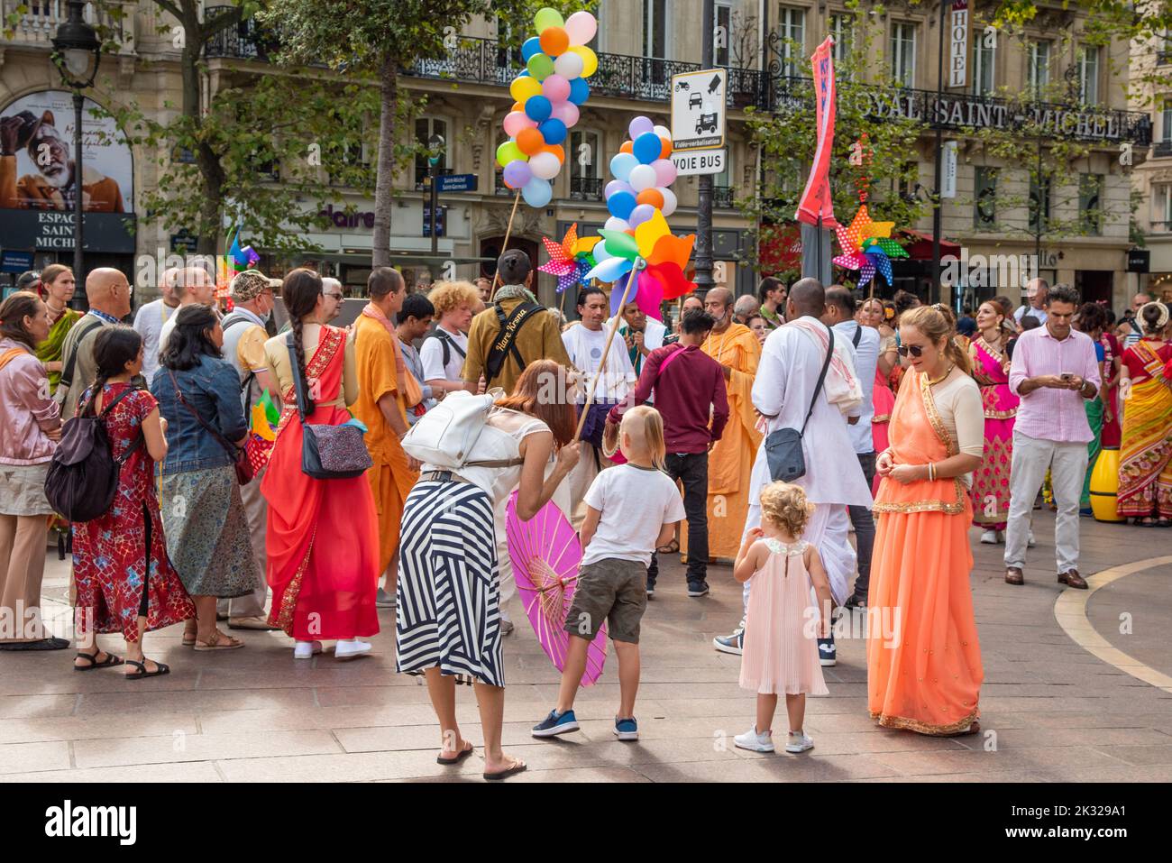Paris, france. August 2022. Hare Krishna dancing and singing on the ...