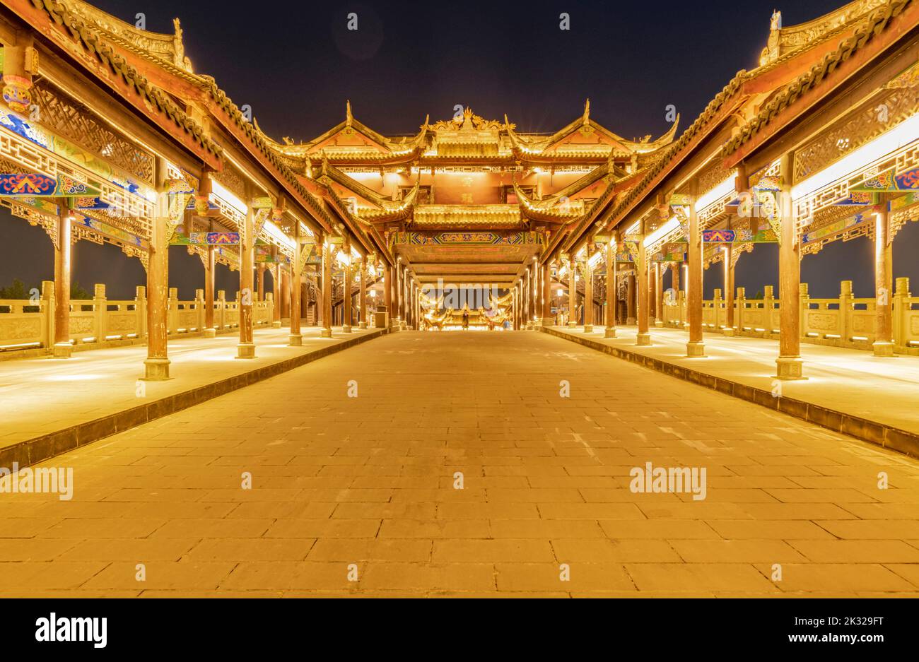 Night view of Huanglongxi Covered Bridge, Huanglongxi ancient town ...