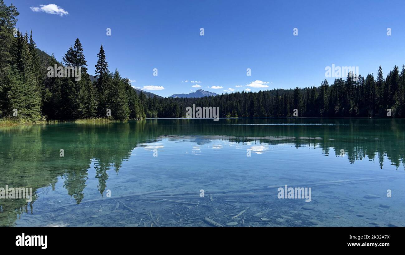 A scenic view of Valley of the Five Lakes in Jasper National Park in ...