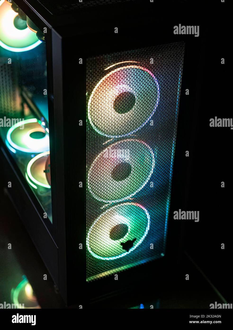 Gaming PC with RGB LED lights on a computer, assembled with hardware ...