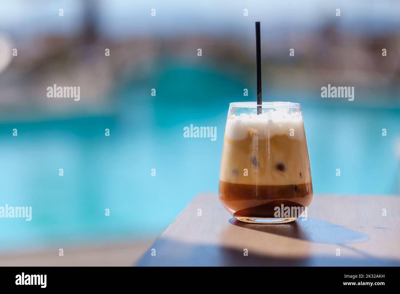 Closeup view of an iced greek coffee, also known as freddo cappuccino ...