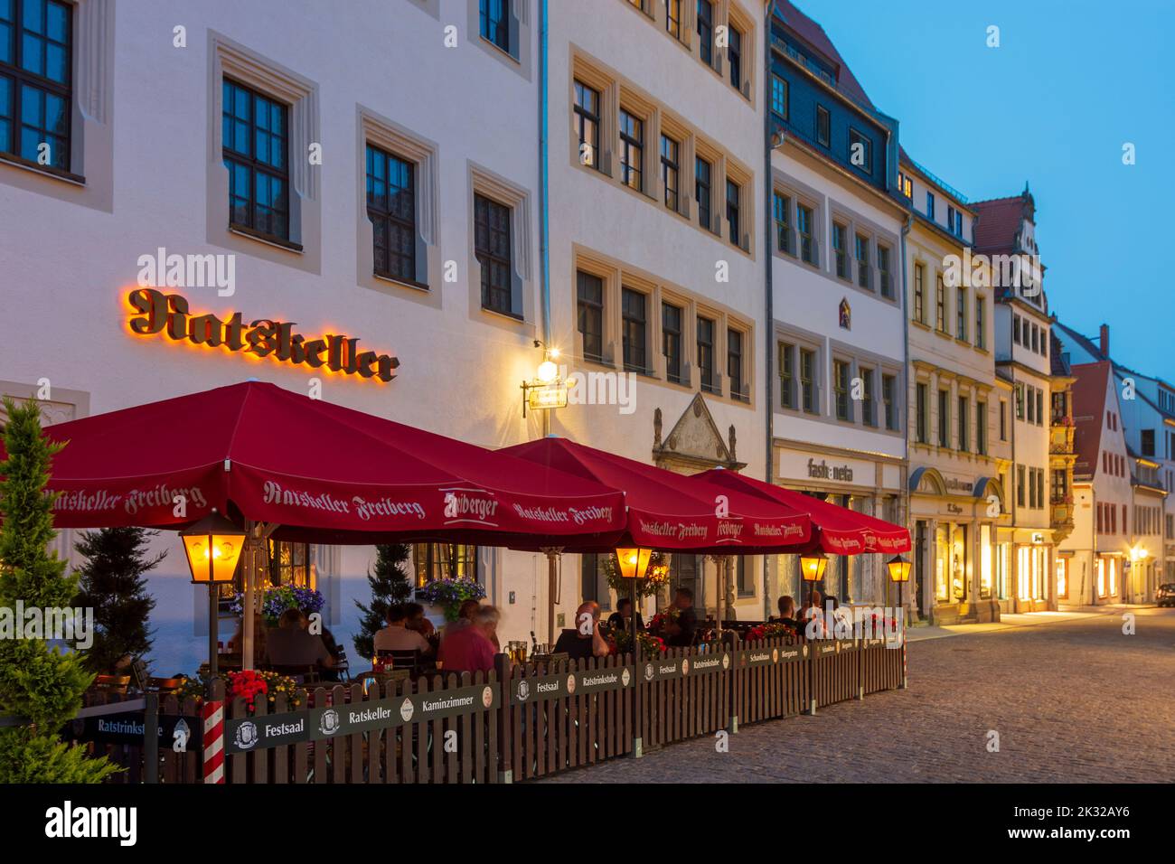 Freiberg: square Obermarkt, restaurant Ratskeller in , Sachsen, Saxony ...