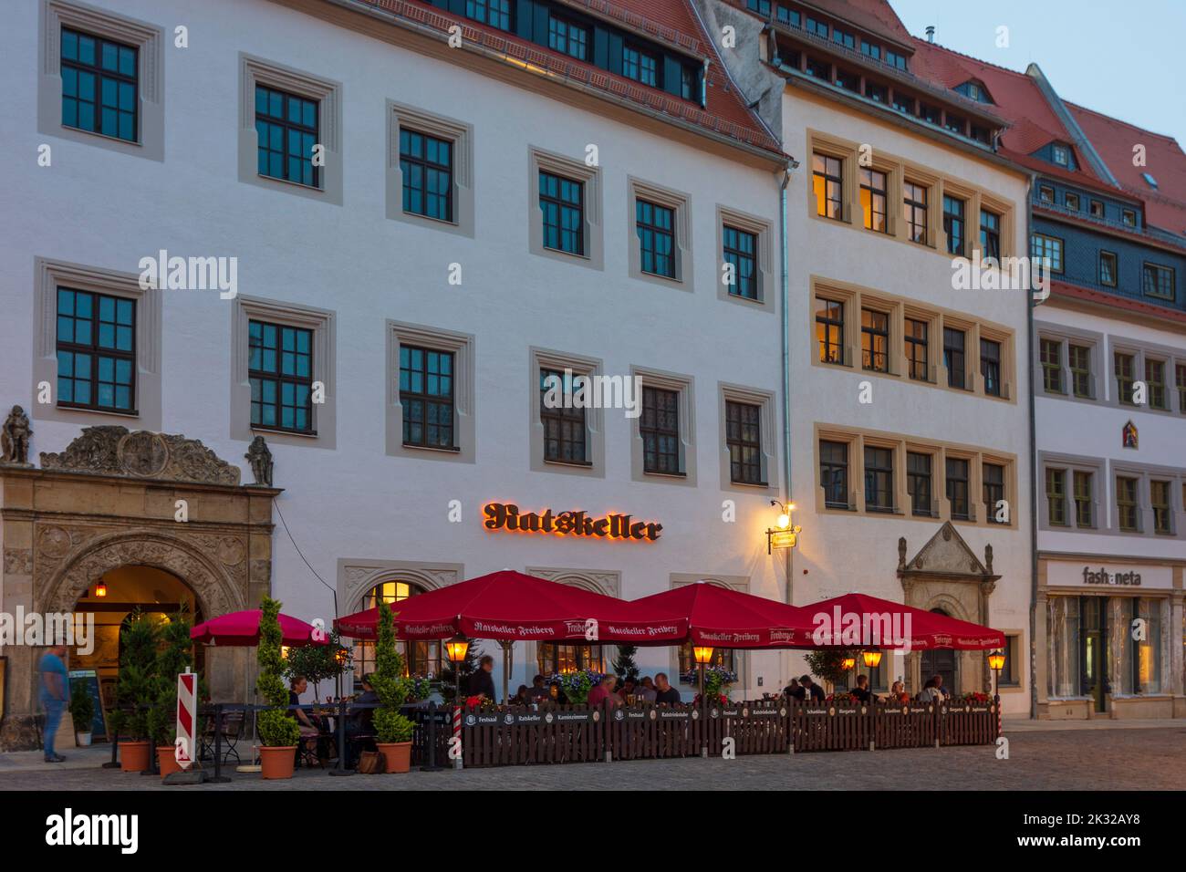 Freiberg: square Obermarkt, restaurant Ratskeller in , Sachsen, Saxony ...