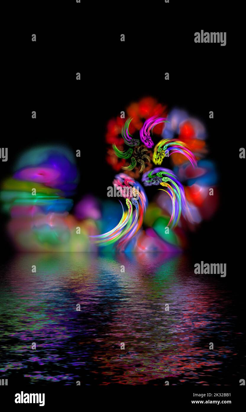 abstract magic hurricane over dark water, mystic color lines diversity ...