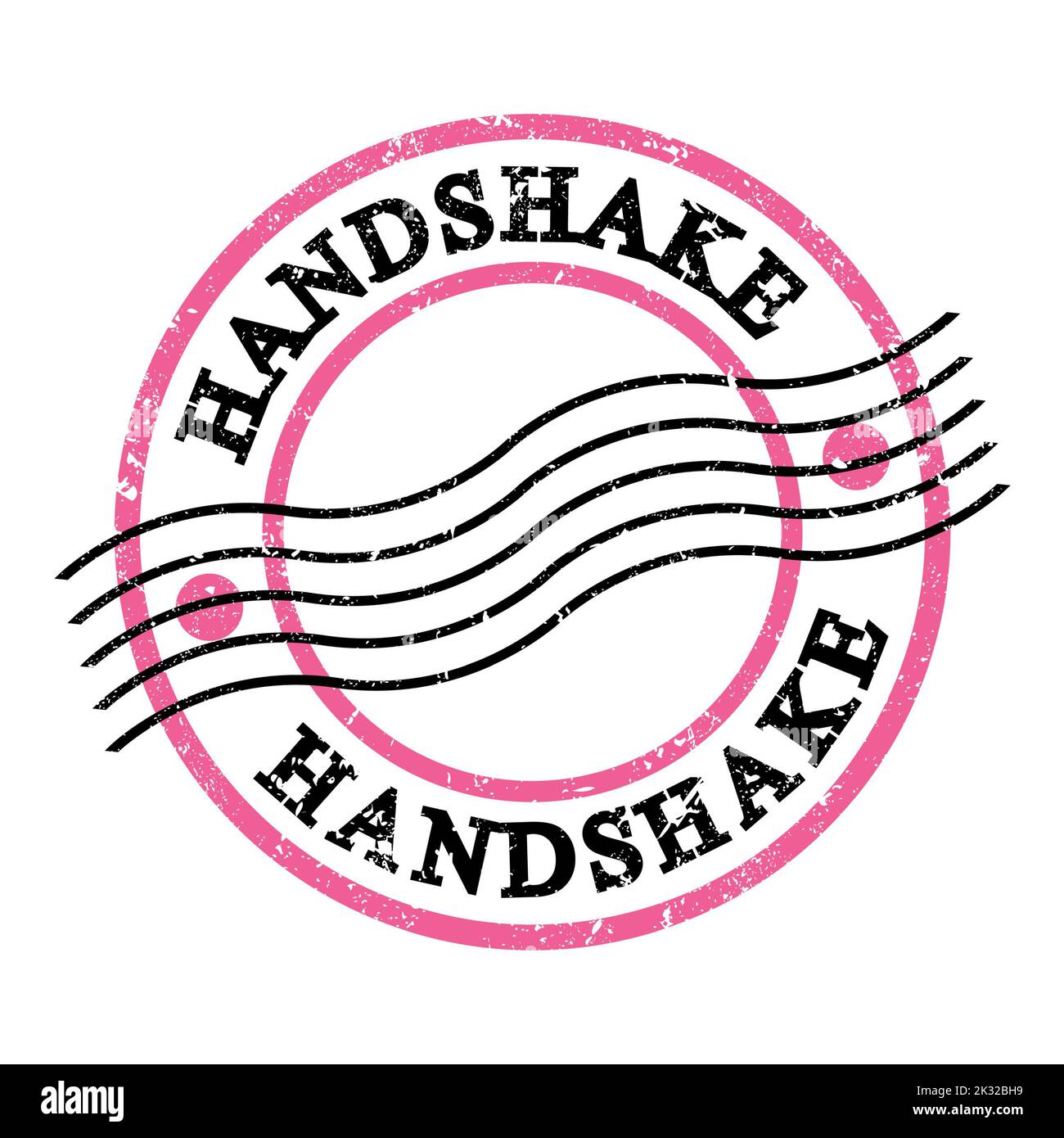 HANDSHAKE, text written on pink-black grungy postal stamp Stock Photo ...