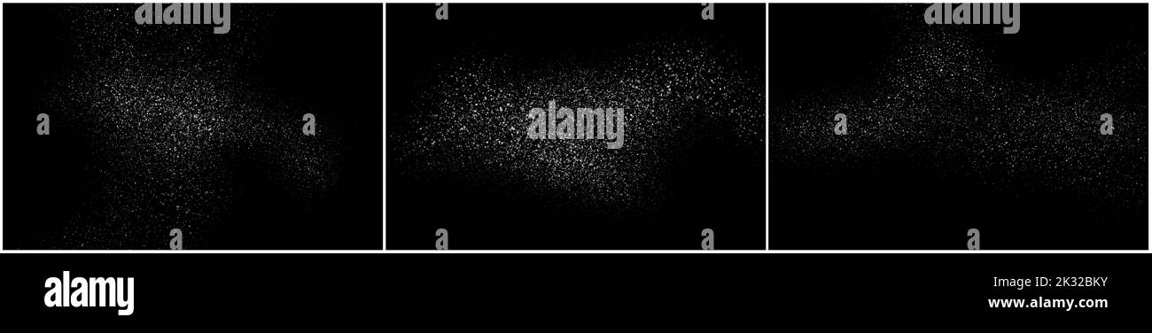 Dust particles effect vector splatter on black background texture. Dust overlay noise dirt ...
