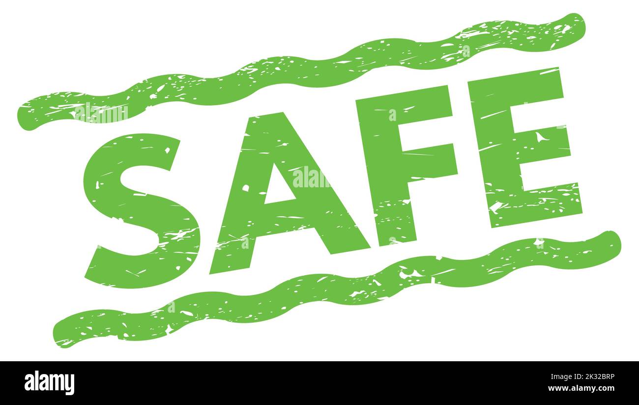 SAFE text written on green lines stamp sign Stock Photo - Alamy