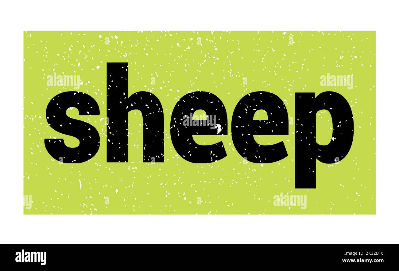 sheep text written on green-black grungy stamp sign Stock Photo - Alamy