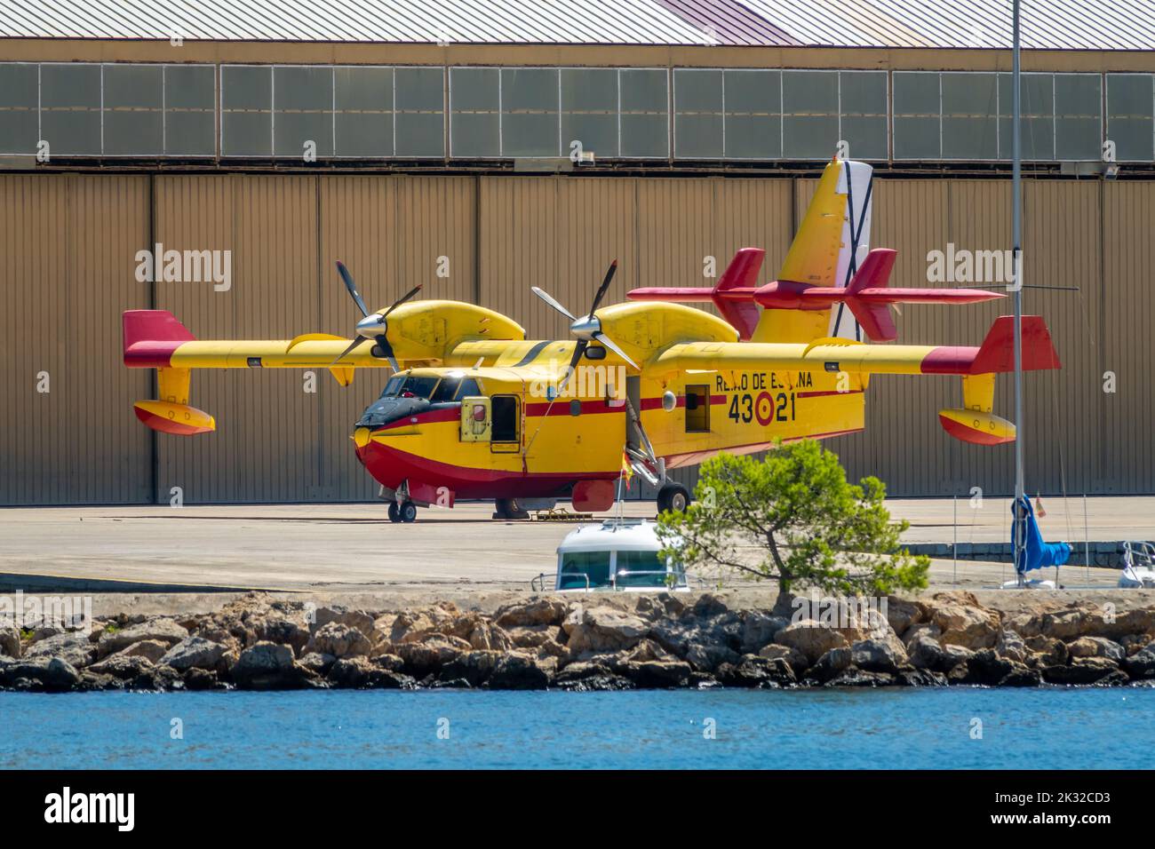 Pollença, Spain; August-25, 2022: Hydroplane of the 43rd Group of the ...