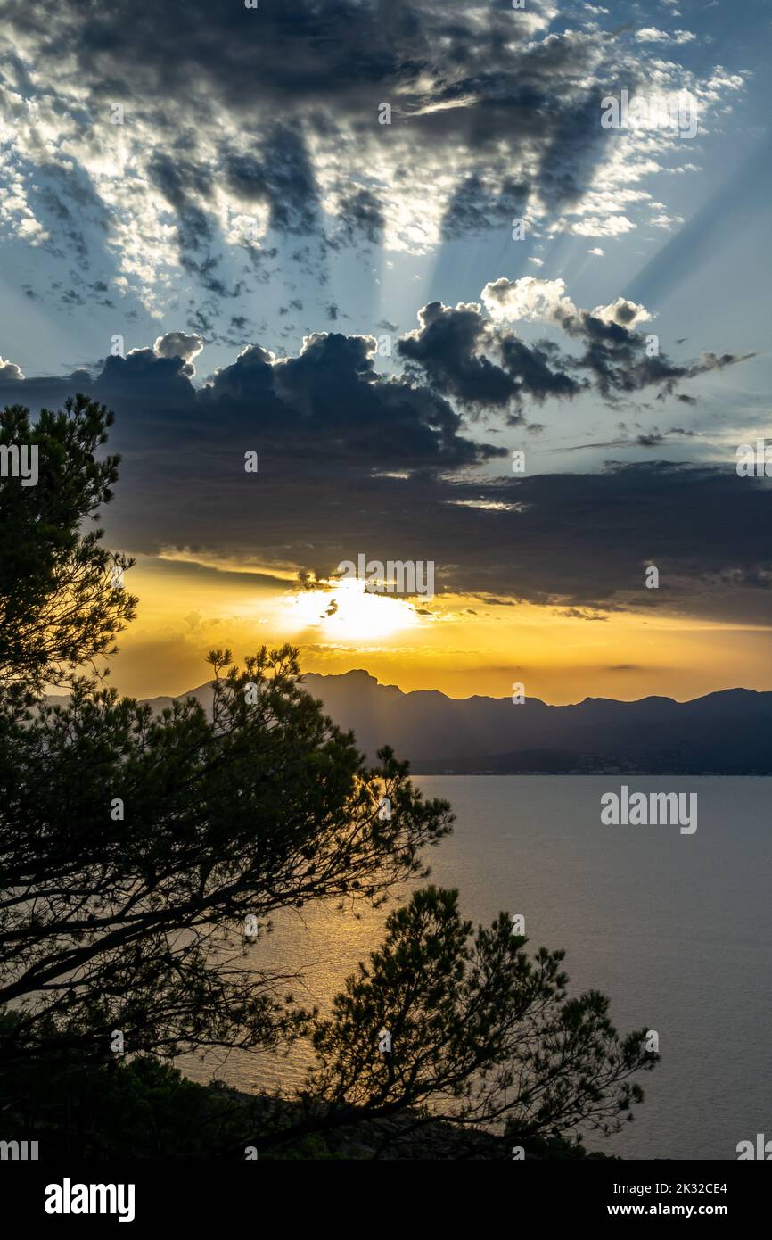 Beautiful sunset by the Mediterranean sea in the Spanish island of ...