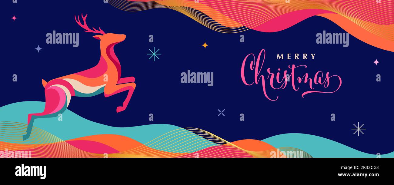 Colorful Reindeer Merry Christmas Background and Packaging Design Stock ...