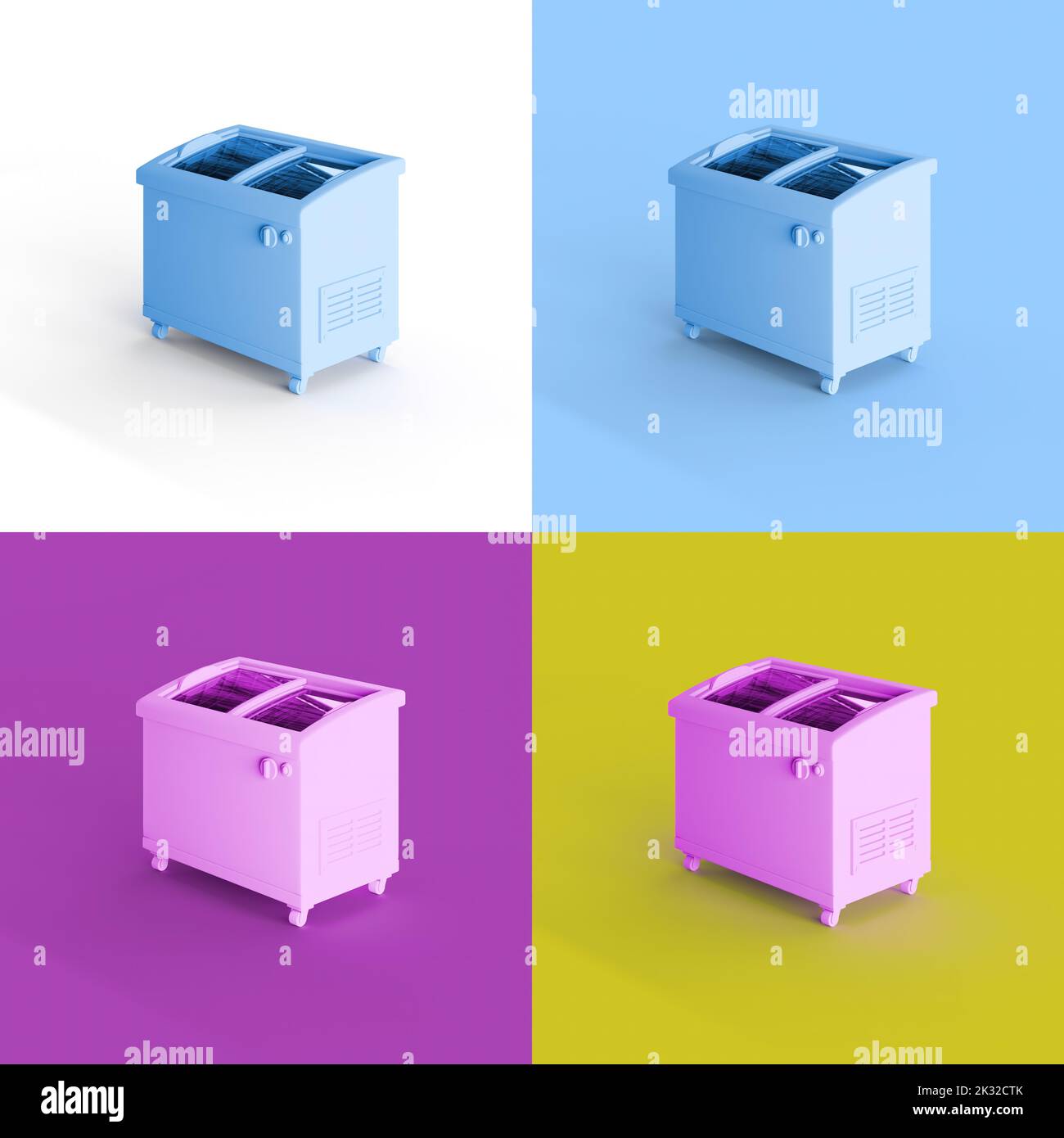An illustration of the 3D icon of the freezer in four colorful ...