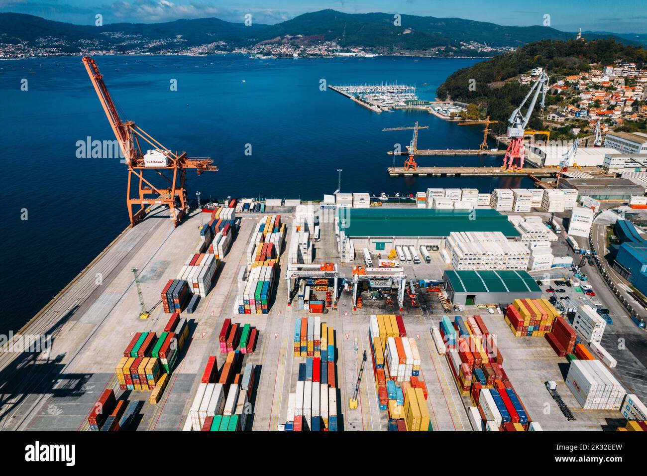 Vigo, Spain - September 23, 2023: Aerial drone view on Vigo cargo ...