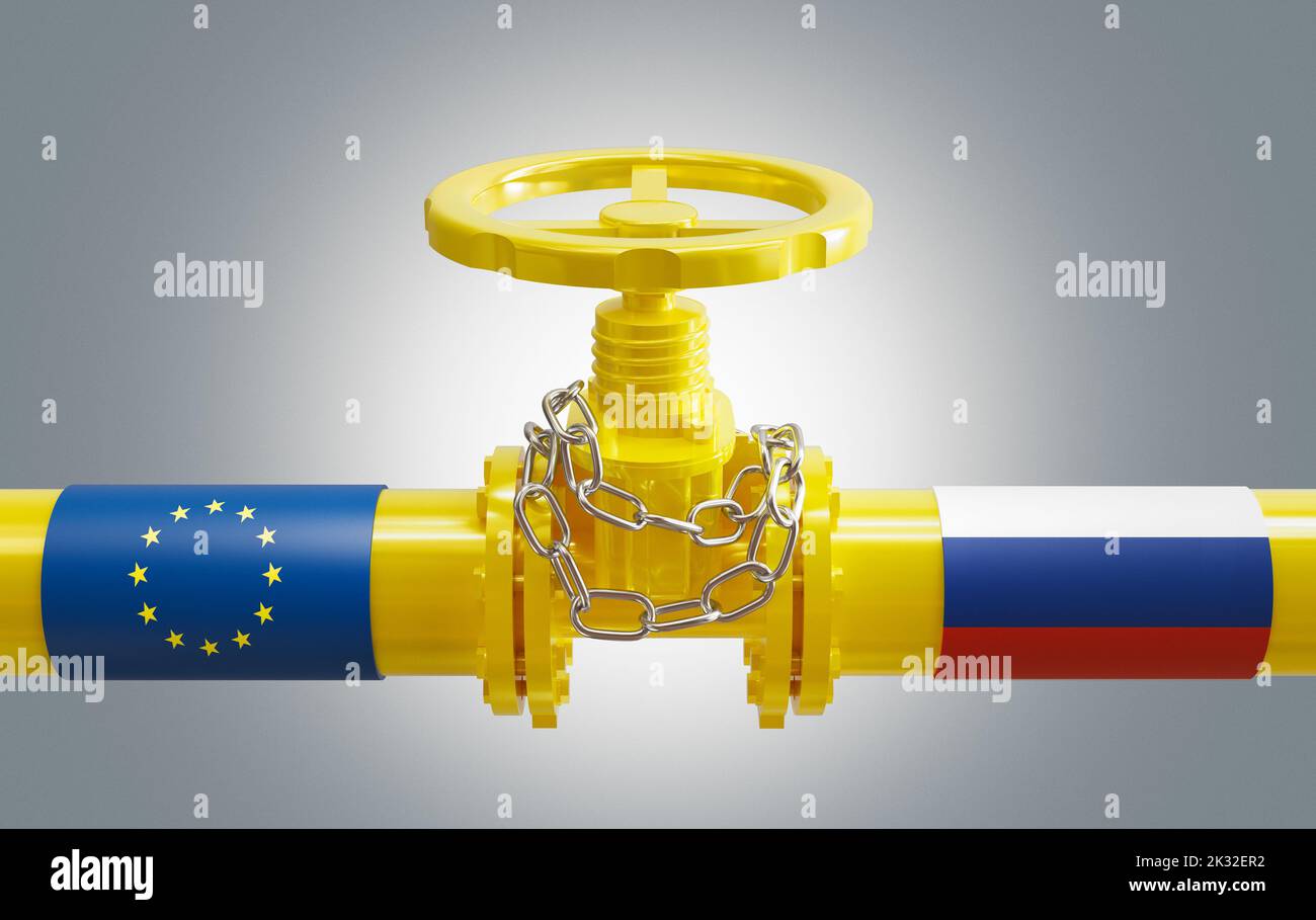 Stand off and war squeezed gas pipe symbolizes the lng embargo hi-res ...