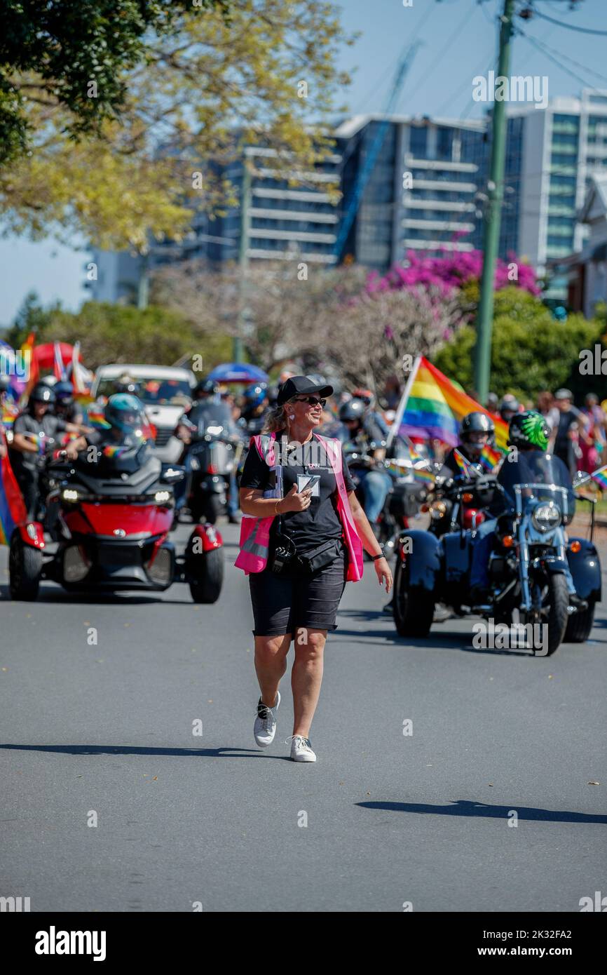 Brisbane, Australia. 23rd Sep, 2022. An organizer seen marching at the ...