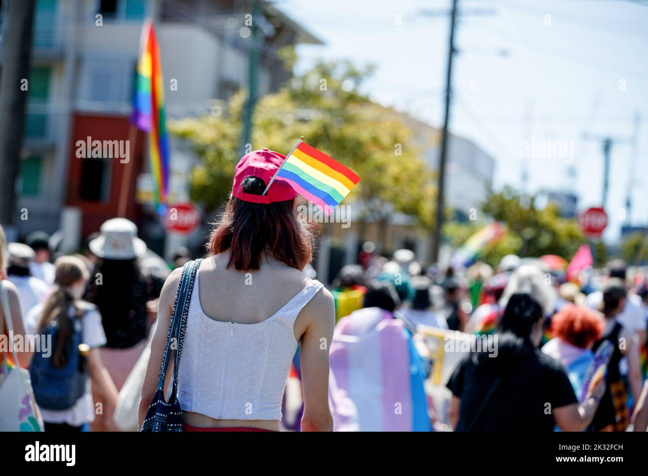 Brisbane, Australia. 24th Sep, 2022. A marcher seen wearing a flag and ...