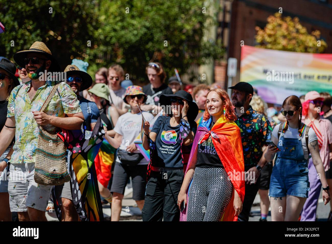 Brisbane, Australia. 24th Sep, 2022. A marcher seen wearing a flag ...