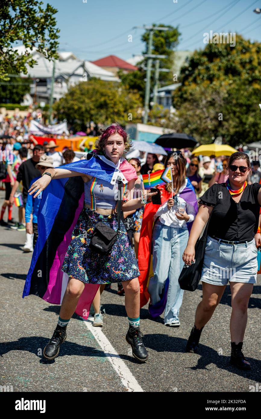 Brisbane, Australia. 24th Sep, 2022. A marcher seen in action wearing a ...