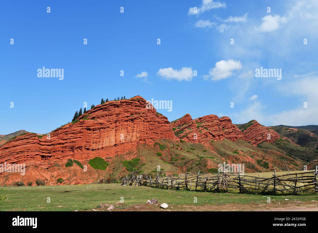 Unusual rock formations from red sandstone in canyon Seven bulls in ...