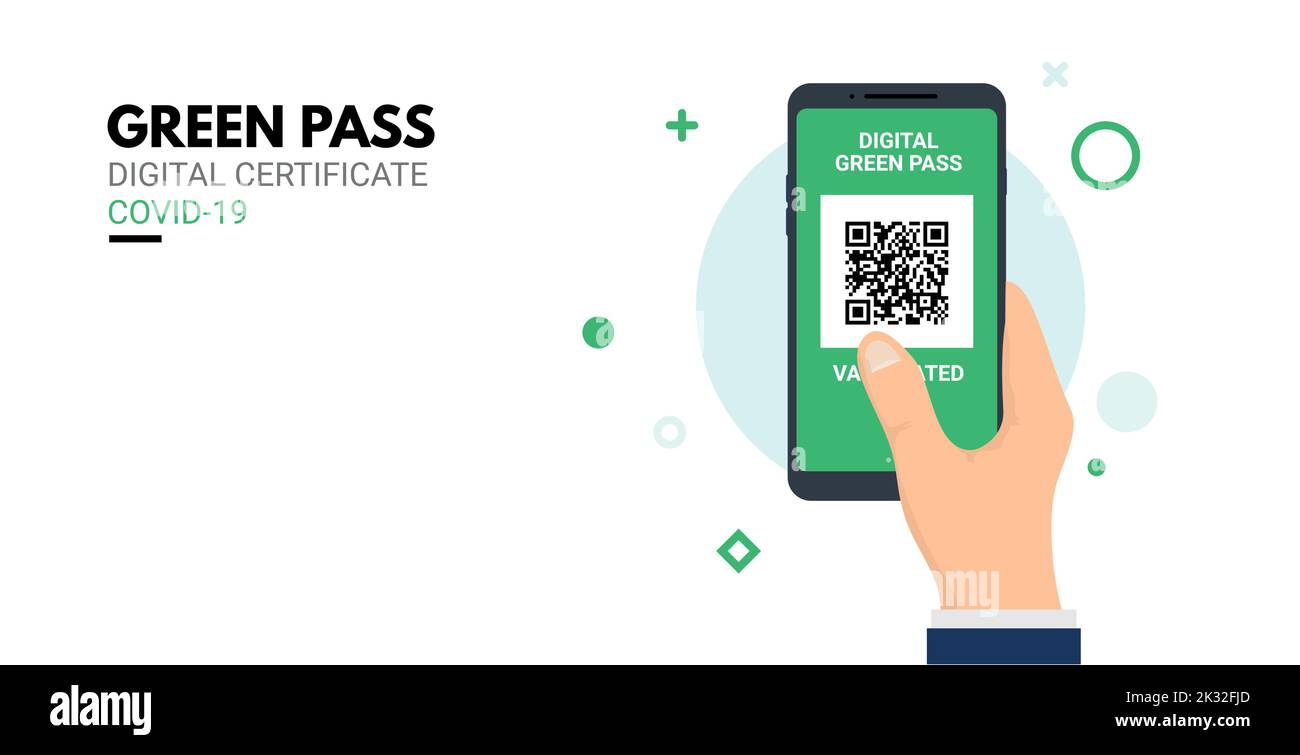 Green pass phone corona vaccine certificate approval digital background ...
