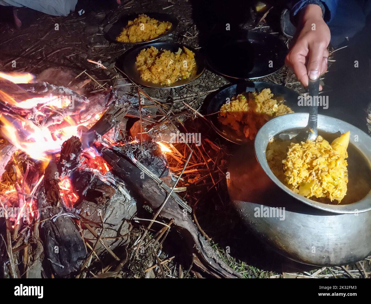 Camping in the Himalayas. Single Pot mix vegetable rice serving ...