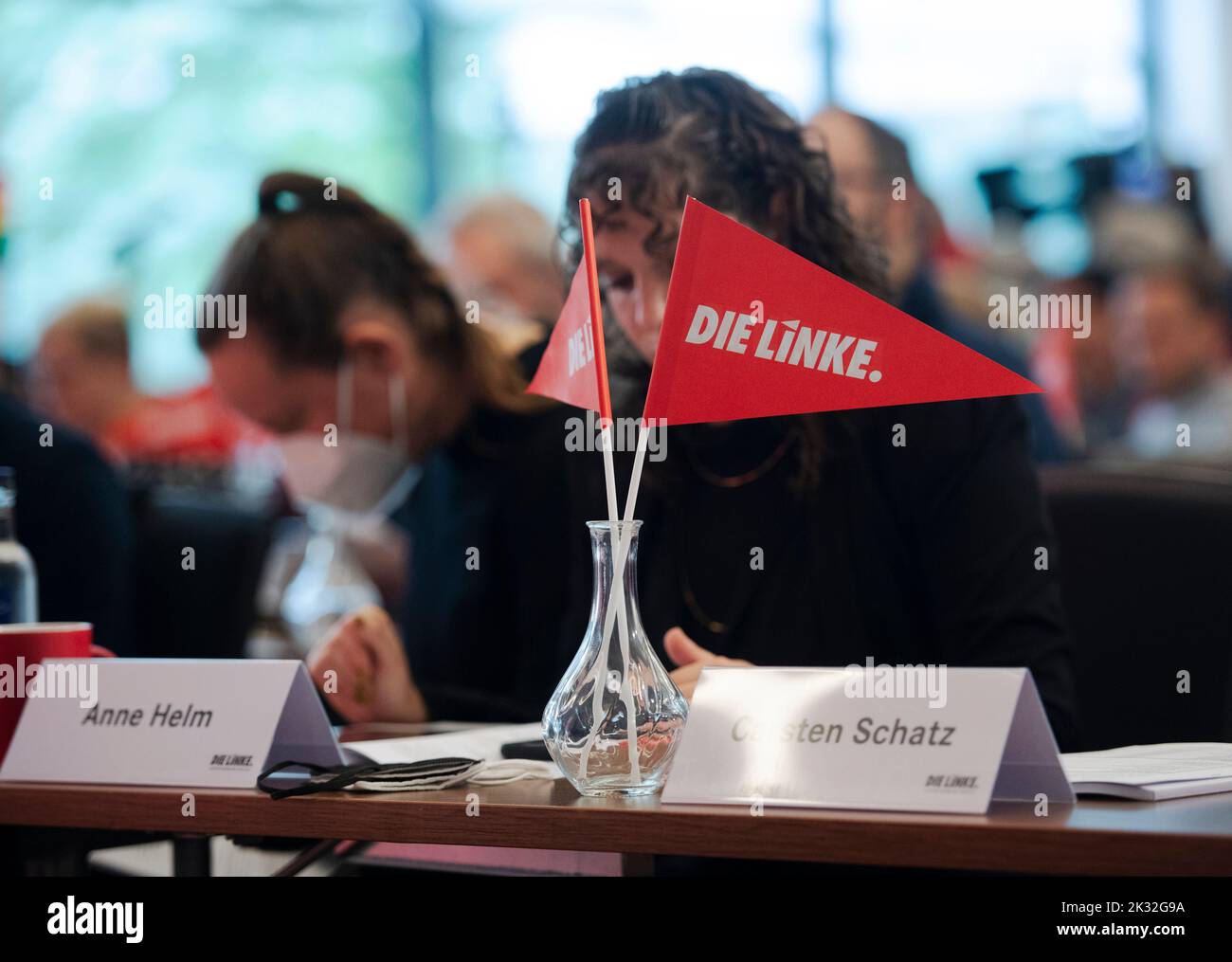 Berlin, Germany. 24th Sep, 2022. Flags of the Left Party stand on a ...