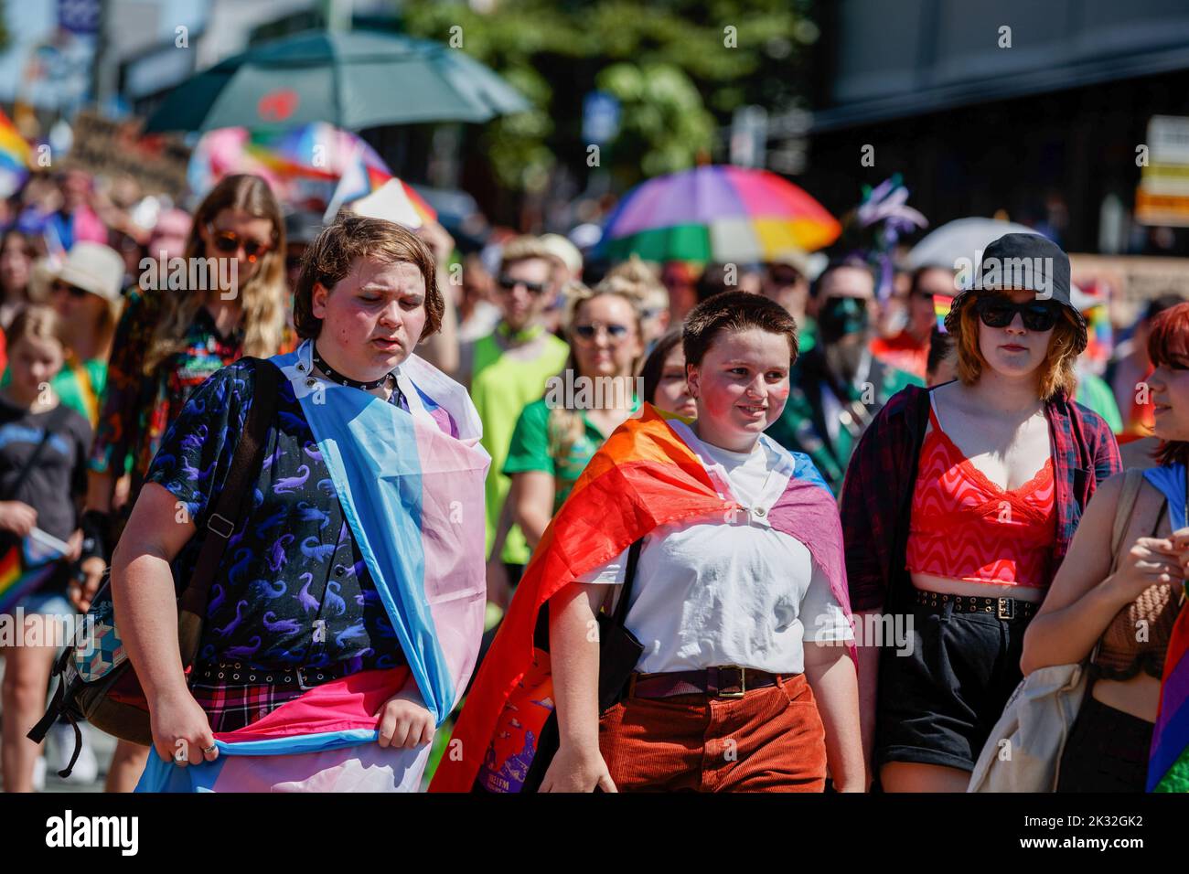 Brisbane, Australia. 24th Sep, 2022. Marchers seen wearing flags during ...