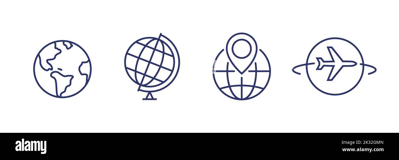 World globe line icon. Vector Earth global country map planet line icon ...