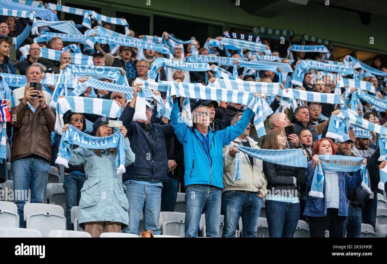 Malmoe, Sweden. 08th, September 2022. Football fans of Malmö FF seen on ...