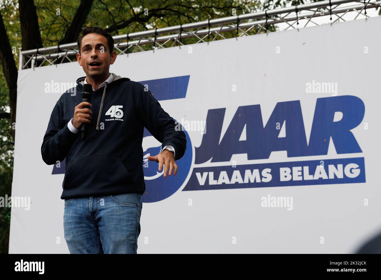 Lichtaart, Belgium. 24th Sep, 2022. Vlaams Belang chairman Tom Van ...