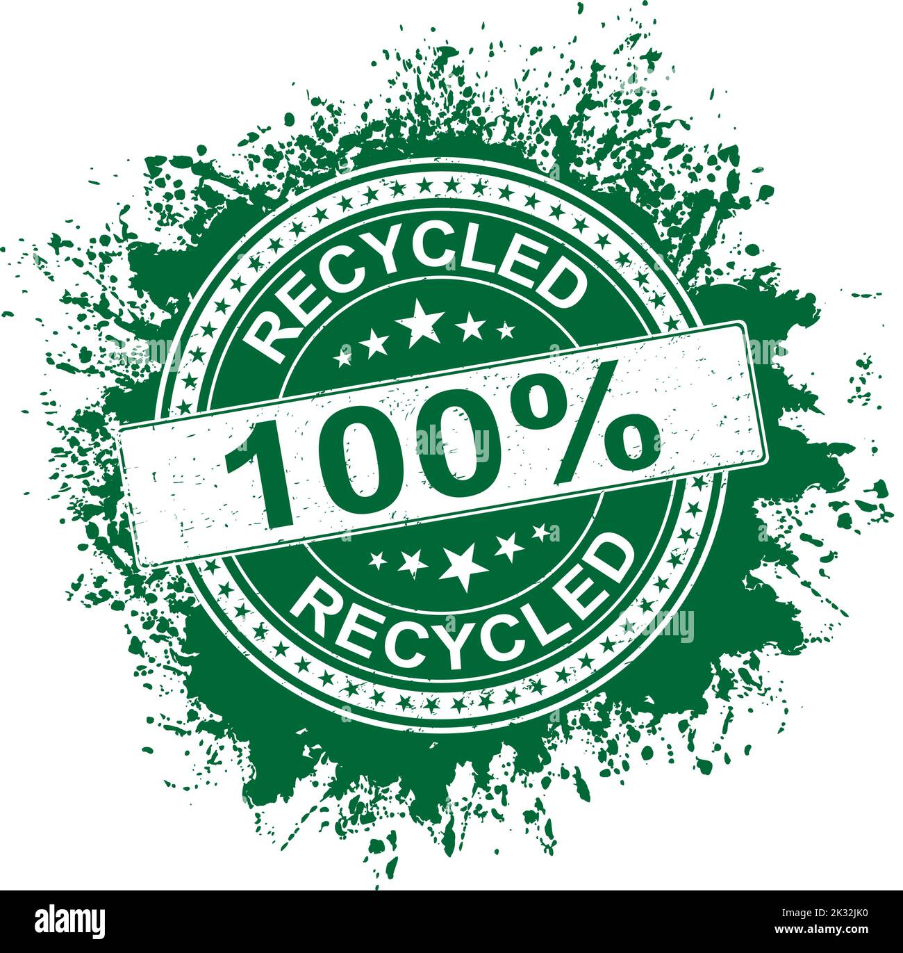 Rubber stamp illustration showing 100 percent recycled text and symbol ...