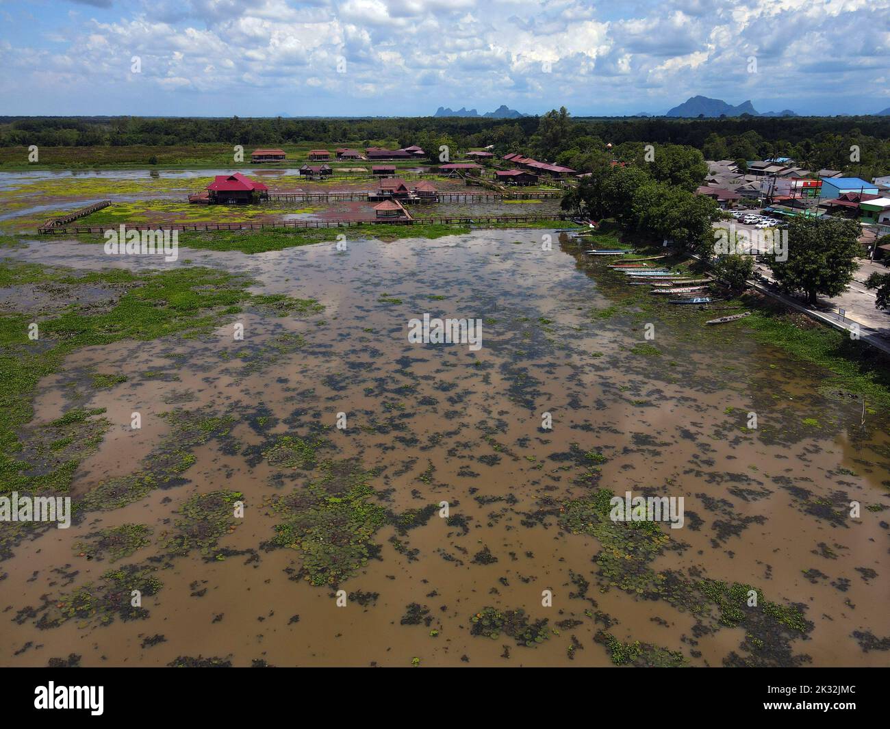 An aerial view of the Thale Noi Wetlands and Bird Park in the ...