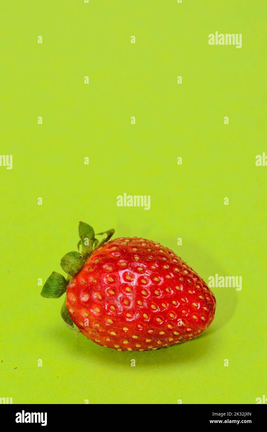 A fresh ripe strawberry isolated on a green background Stock Photo - Alamy