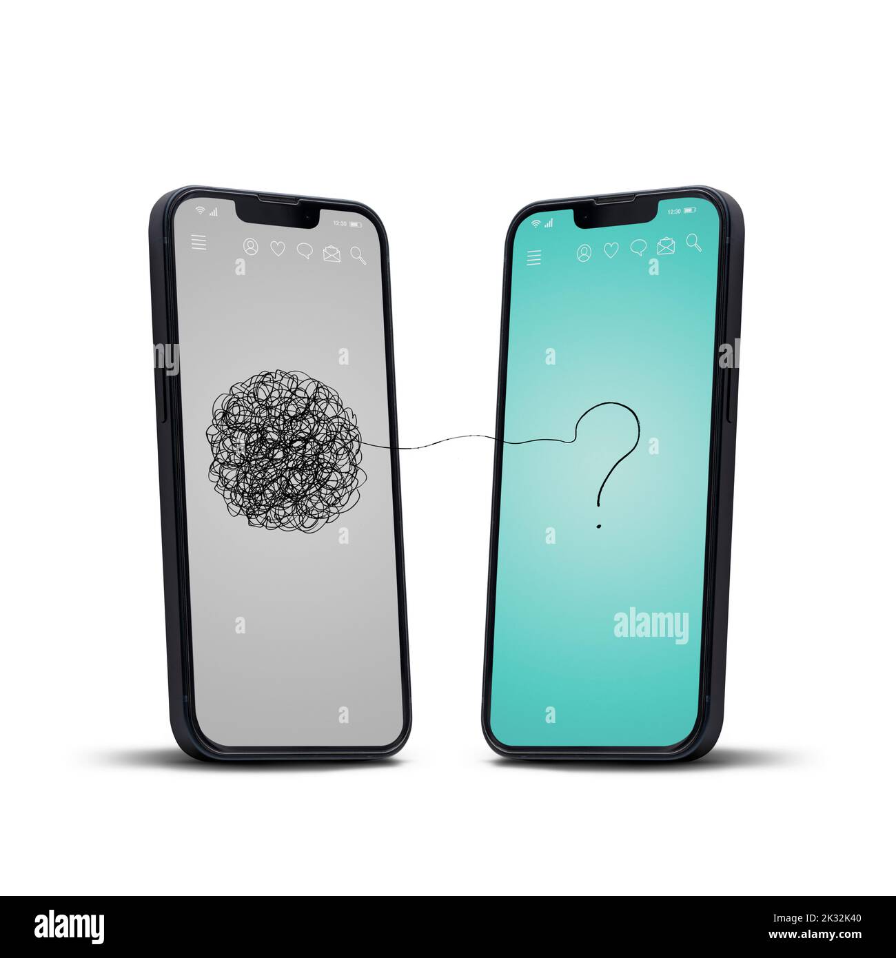 Chaotic line untangling and becoming a question mark on smartphone ...