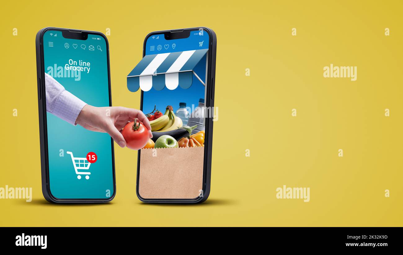 Online grocery shopping app: user ordering food and adding items to ...