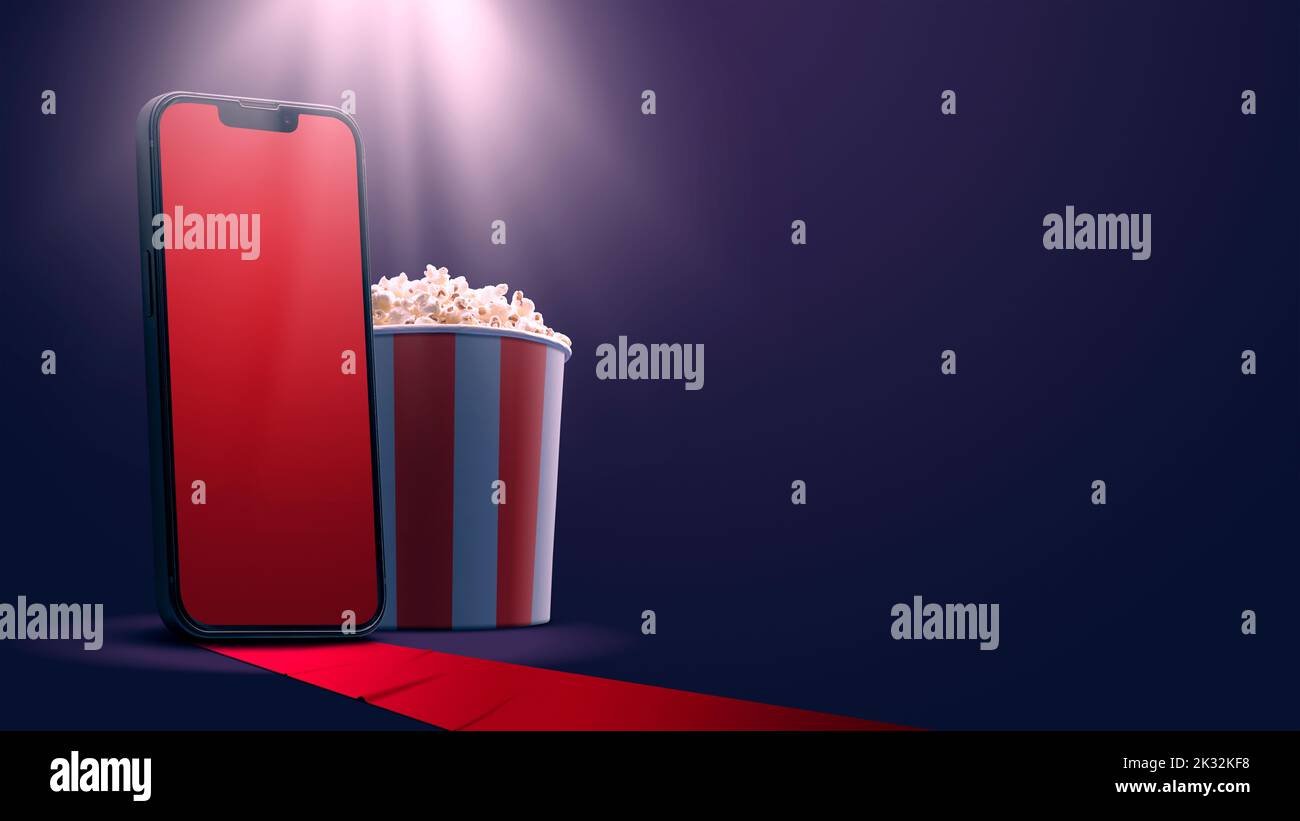 Smartphone with blank screen, popcorn and red carpet: online movies ...
