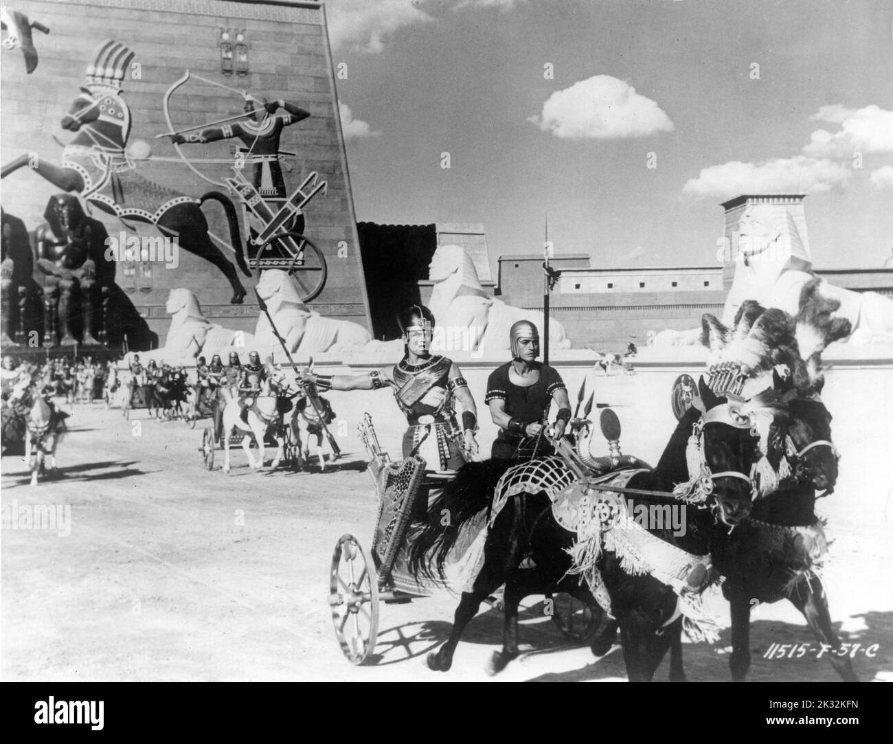 YUL BRYNNER as Rameses and ABBAS EL BOUGHDADLY in Chariot in THE TEN ...