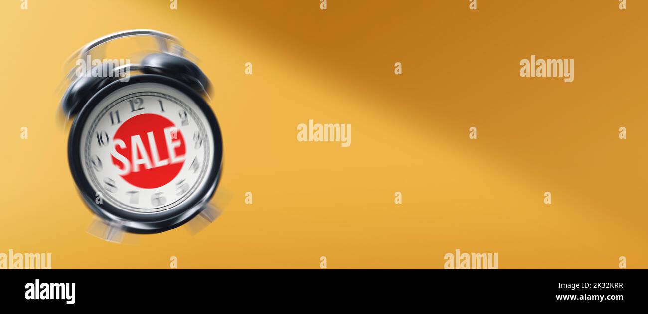 Promotional sale banner with vintage ringing alarm clock and blank copy ...