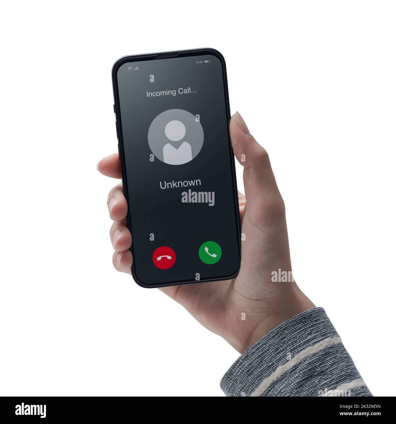 Woman receiving a call on her smartphone from an unknown number ...