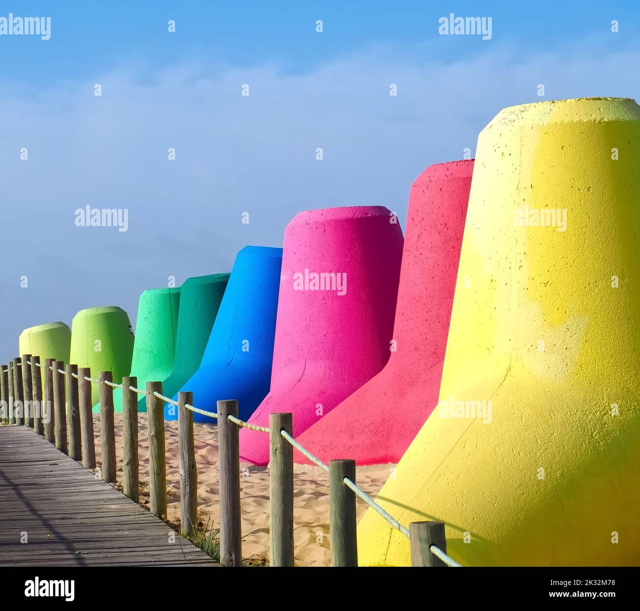 Colourful breakwaters at the sea for climate protection Stock Photo - Alamy