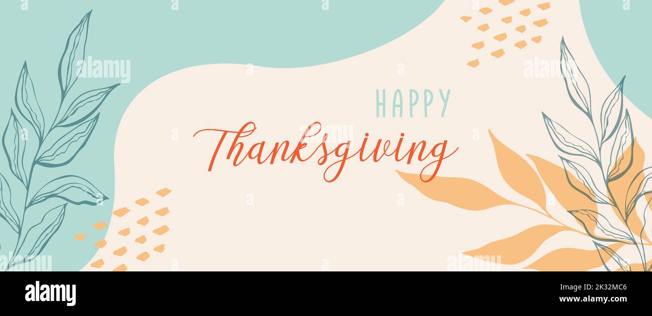 Happy Thanksgiving. Greeting card banner with doodle twig, abstract ...