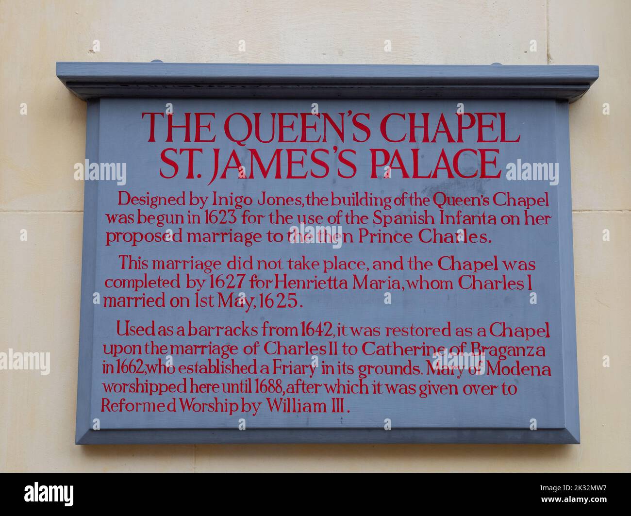 The Queen's Chapel sign on a wall at St James's Palace In London after ...