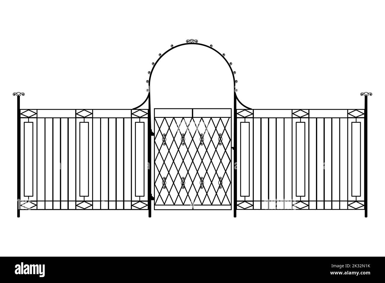 Decorative cast iron wrought fence silhouette with artistic forging ...