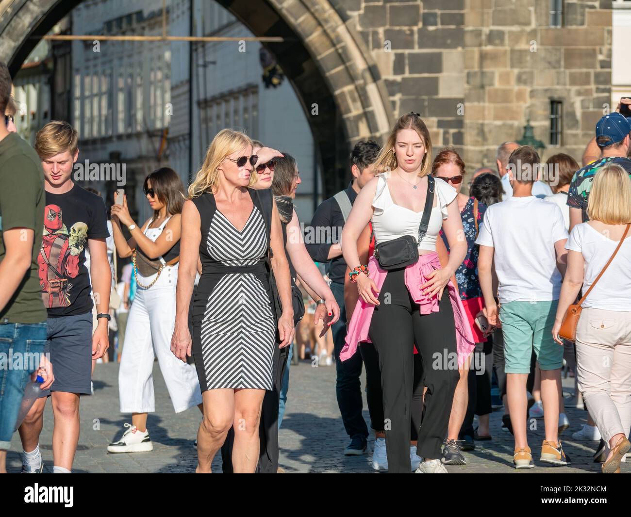 Prague, Czech Republic - June 2022: Crowds of tourist people walking ...